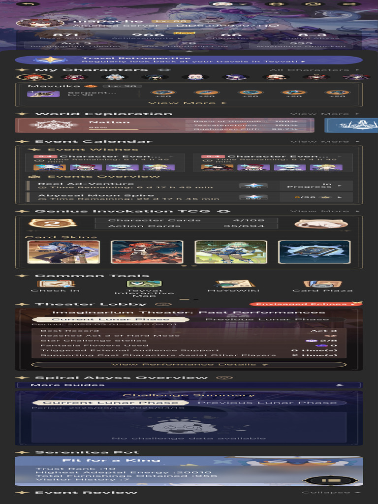 Genshin Impact Player Profile Overview | PDF | Moon