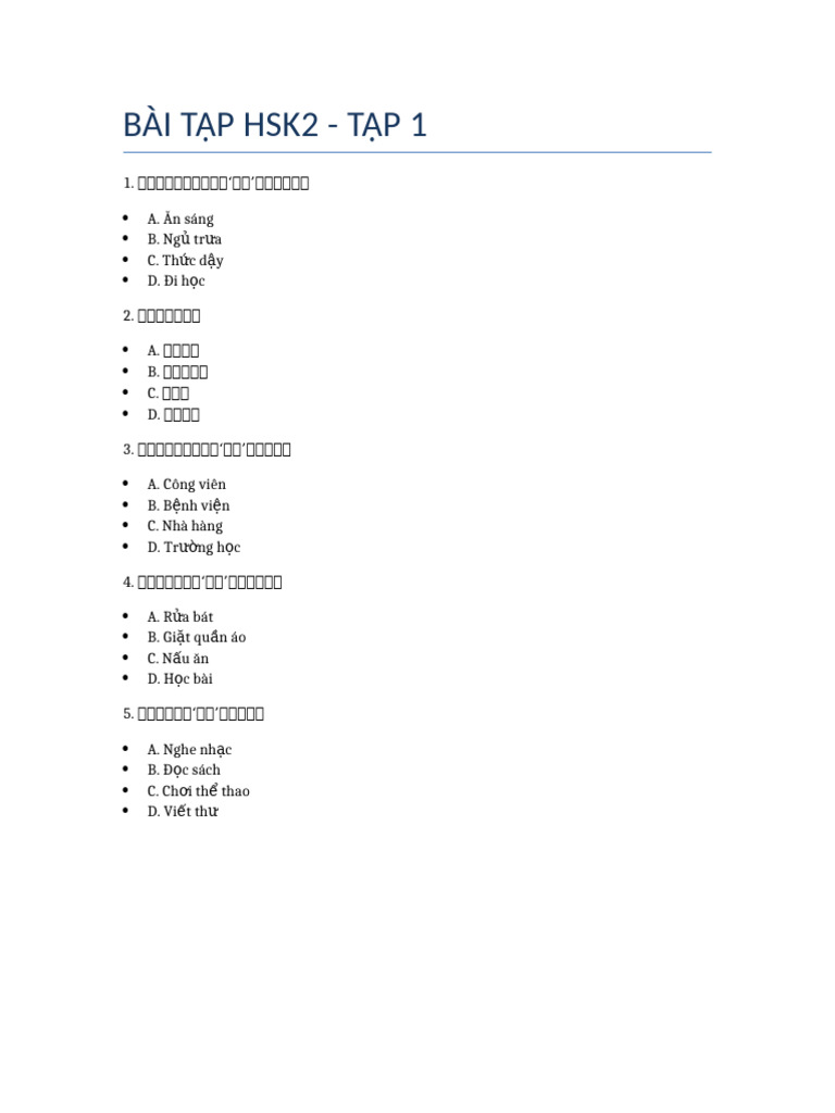Bai Tap HSK2 Tap 1 | PDF