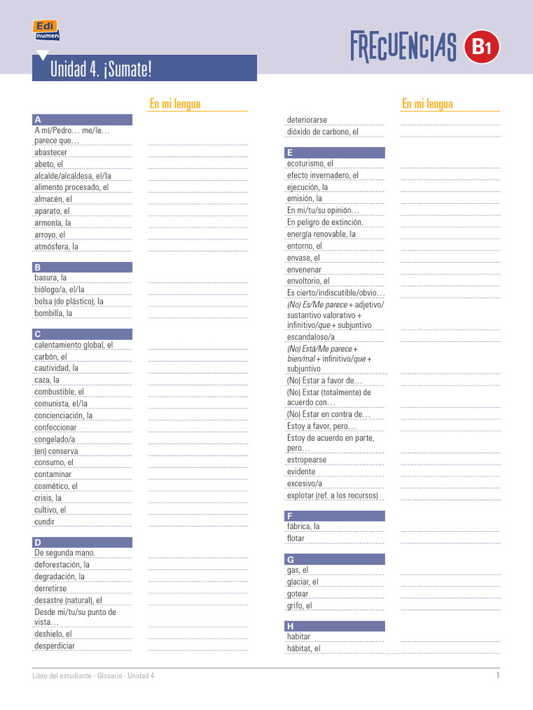 FB1 Glosario Libro Del Estudiante U04 | PDF | Entorno natural | Cuestiones ambientales