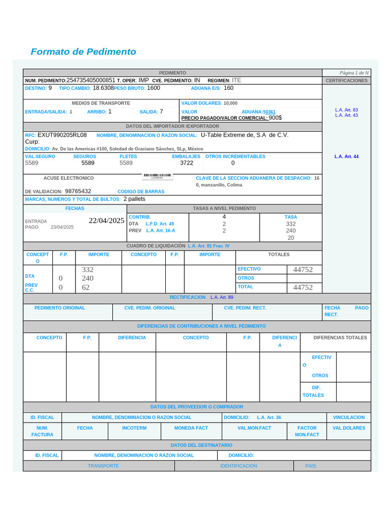 Formato de Pedimento Aduanero | PDF
