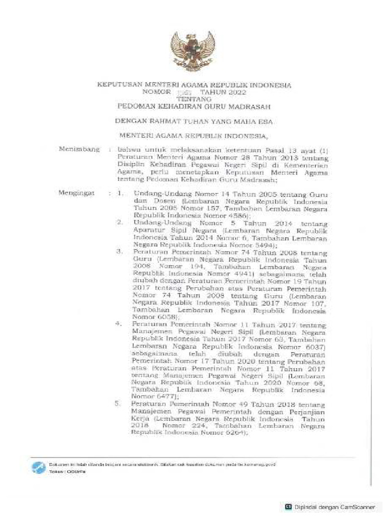 KMA 1367 Tahun 2022 Tentang Pedoman Kehadiran Guru Madrasah - 2 | PDF