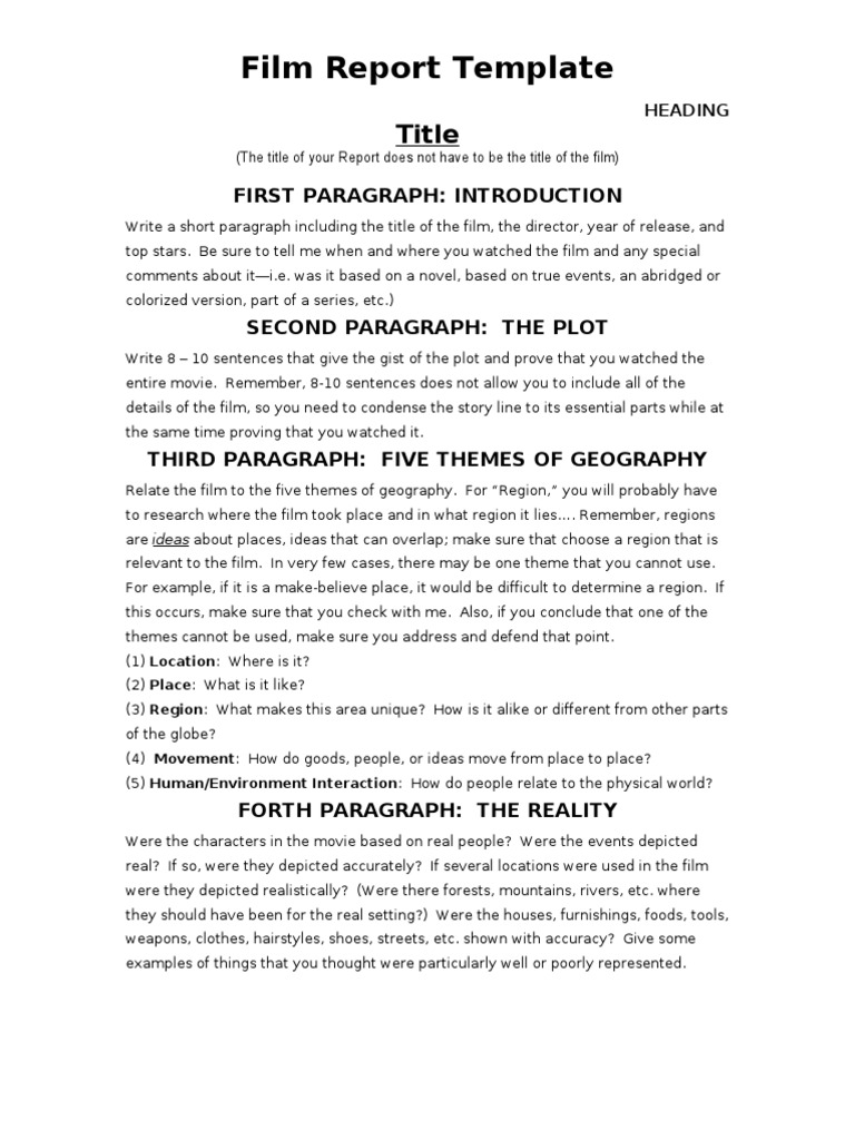 Film Report Template | PDF