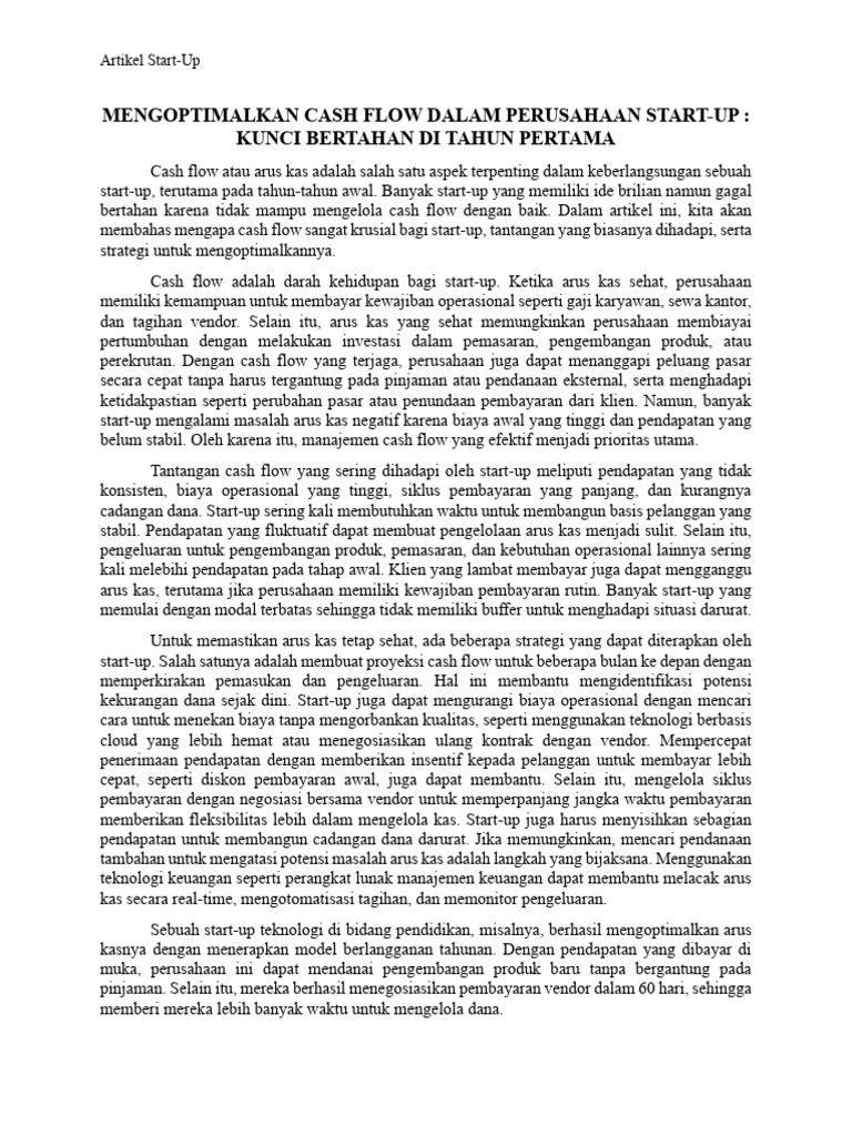 Aidil Fitra Mku, Mengoptimalkan Cash Flow Dalam Perusahaan Startup | PDF