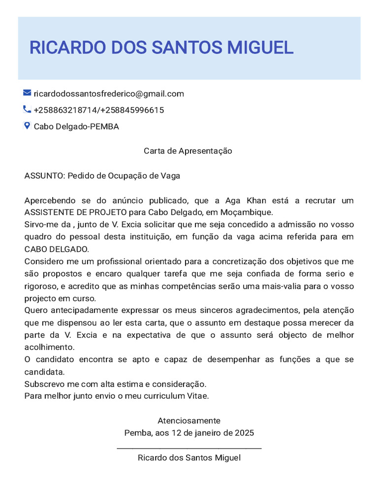 Carta de Candidatura | PDF