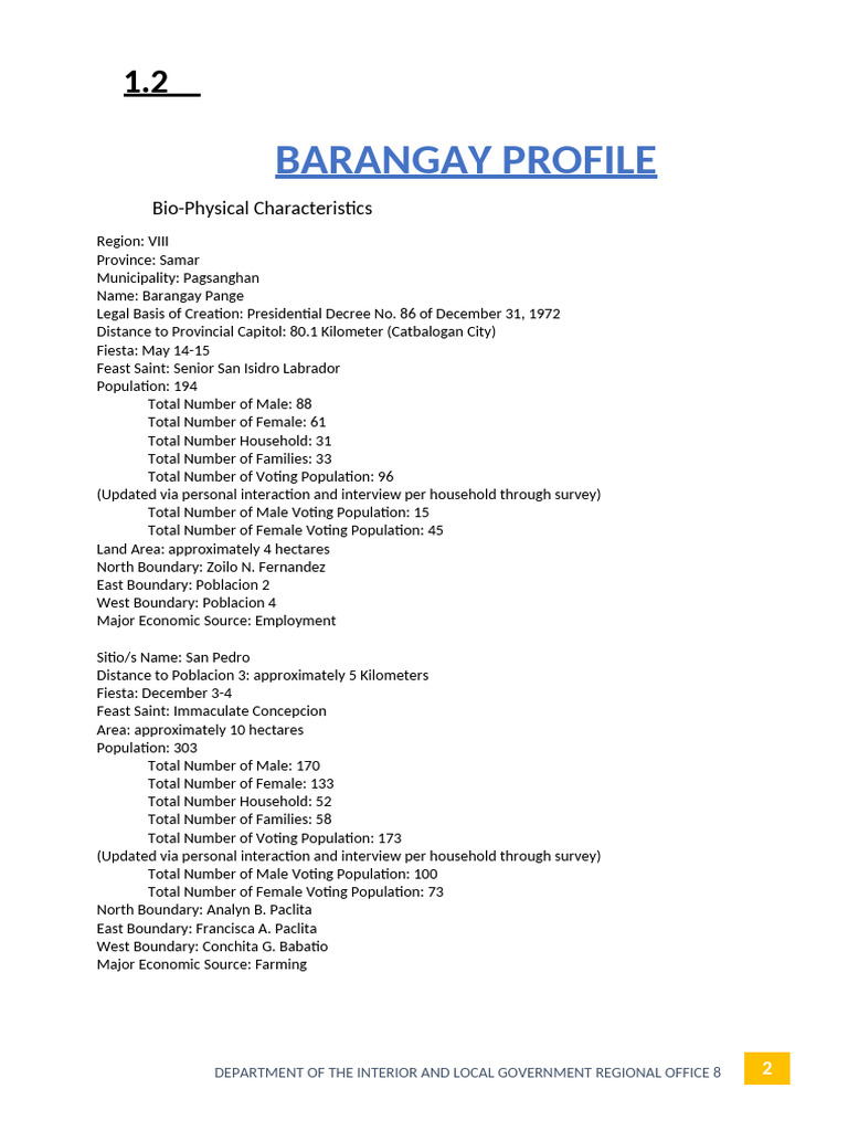 1.2 Brgy Profile Pange | PDF