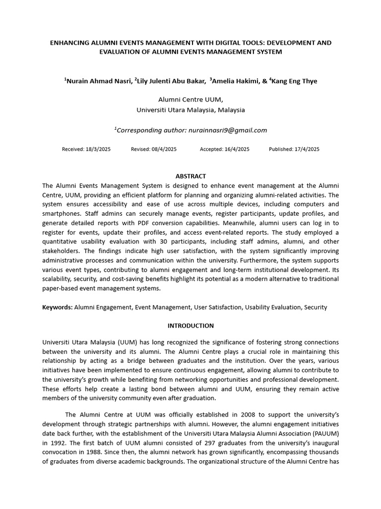 Enhancing Alumni Events Management With Digital Tools: Development and Evaluation of Alumni ...