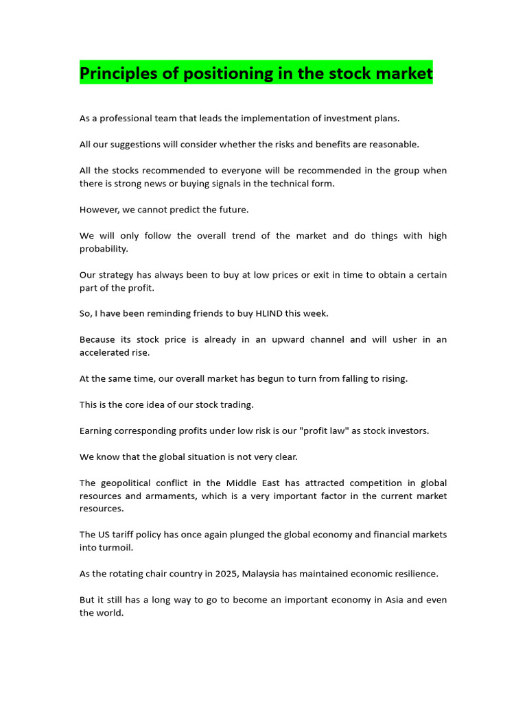 Principles of Positioning in The Stock Market - Eric Lee | PDF | Market ...