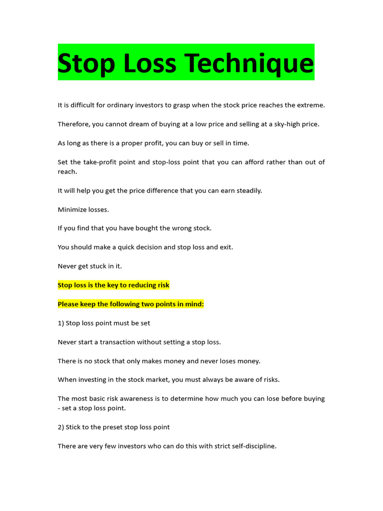 Stop Loss Technique - Eric Lee | PDF | Order (Exchange) | Stocks