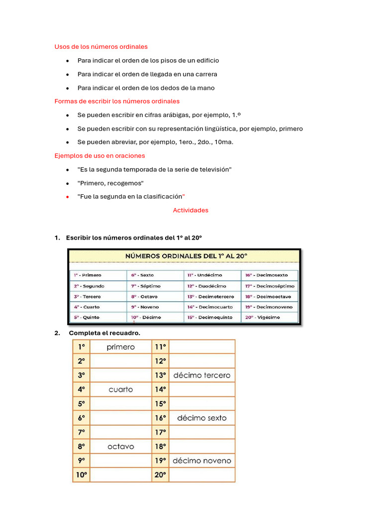 Ejemplo de Números Ordinales | PDF