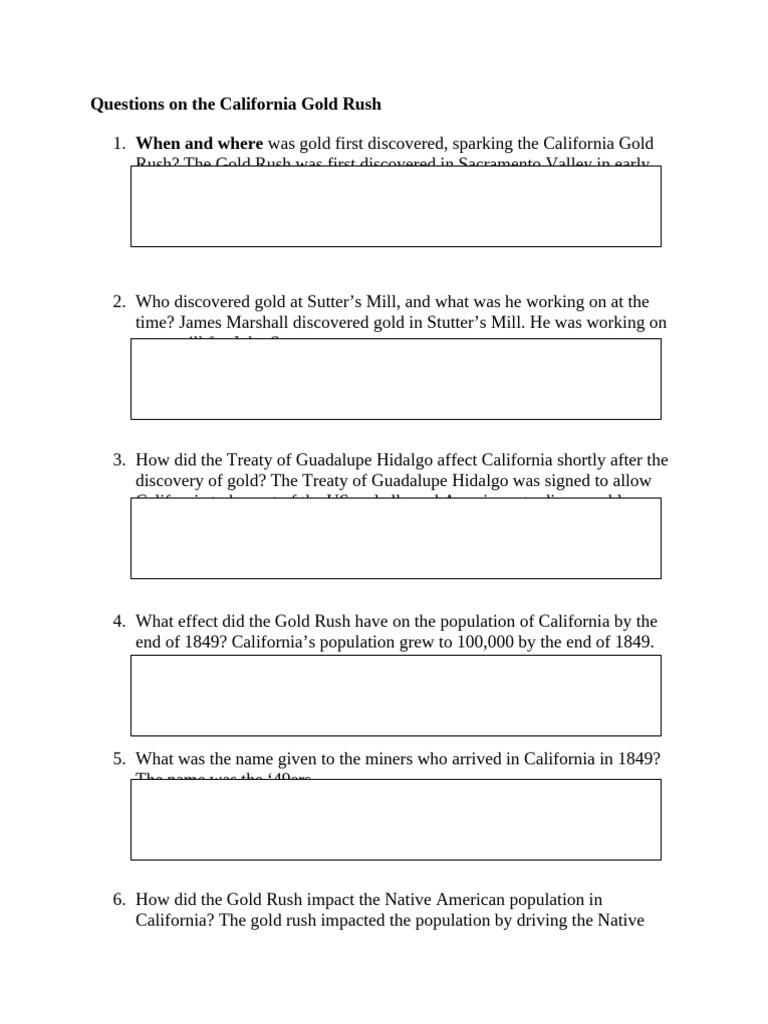Questions On The California Gold Rush | PDF