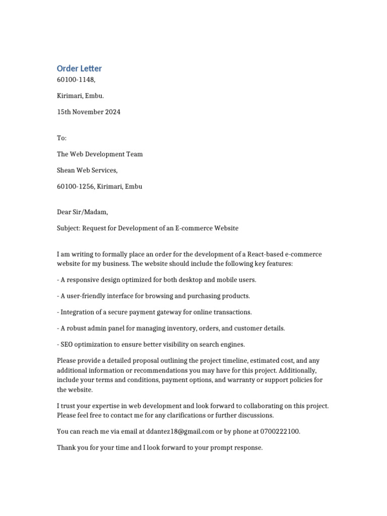 Order Letter Ecommerce Website | PDF