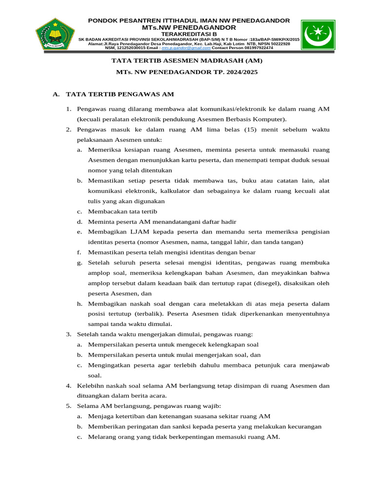 Tata Tertib Asesmen TP 20242025 | PDF