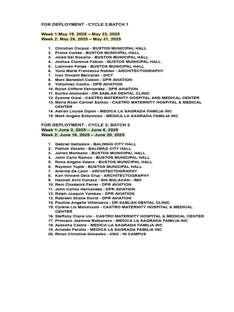 Work Immersion Deployment Schedule Stem 238 | PDF