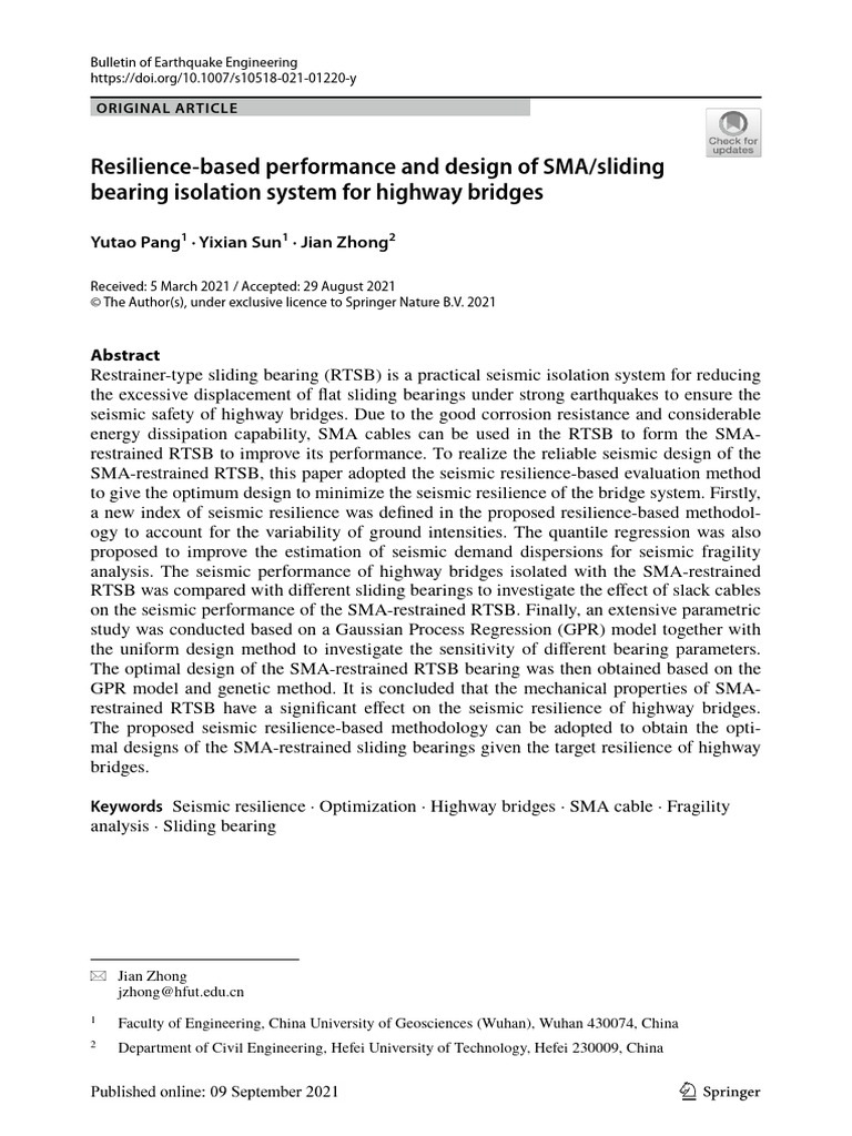 Pang, Sun, Zhong - 2021 - Resilience-based performance and design of SMAsliding bearing ...