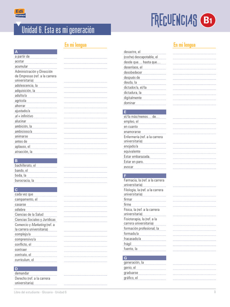 FB1 Glosario Libro Del Estudiante U06 | PDF