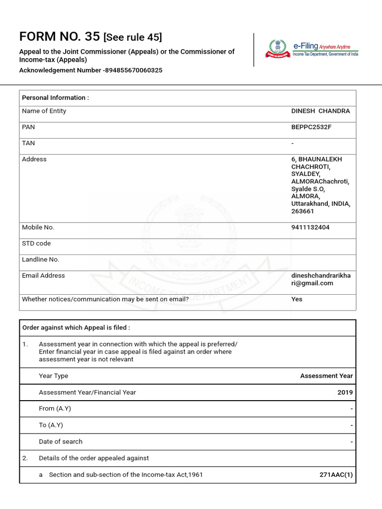 Form 35_Filed Form (1) | PDF | Income Tax | Taxation