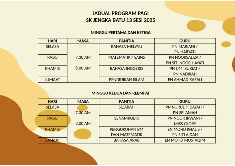 JADUAL PROGRAM PAGI 2025 | PDF