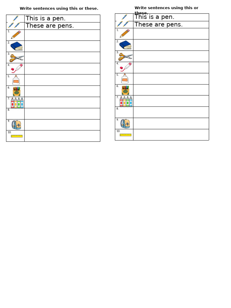Write Sentences Using This or These | PDF
