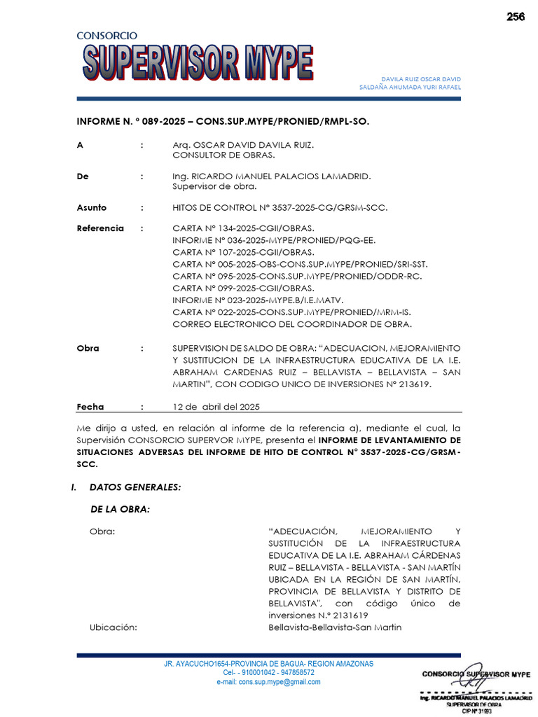 Informe N.º 089 2025 Cons - Sup.mype Pronied RMPL So Parte1 | PDF