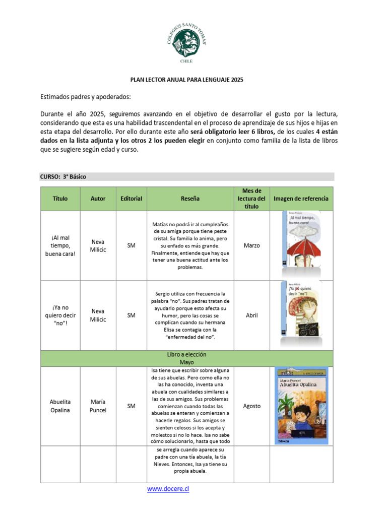 Plan Lector 2025 para 3° Básico | PDF