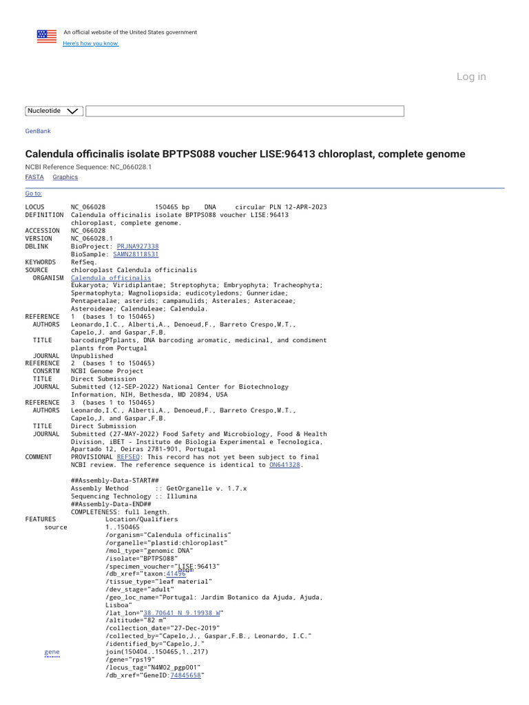 Calendula Officinalis Isolate BPTPS088 Voucher LISE_96413 Chloroplast, - Nucleotide - NCBI | PDF ...