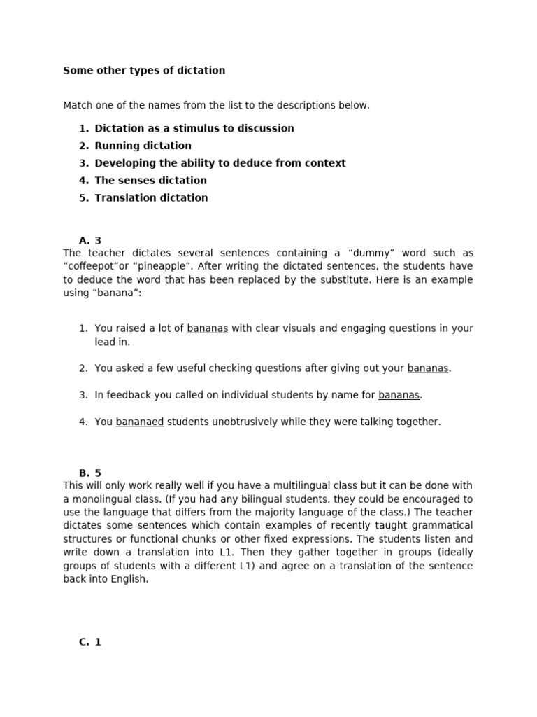 Dictation Activities Matching Task | PDF | Multilingualism | Cognition