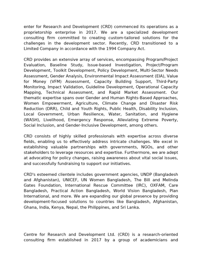 CRD: Development Consulting Firm | PDF | Wash