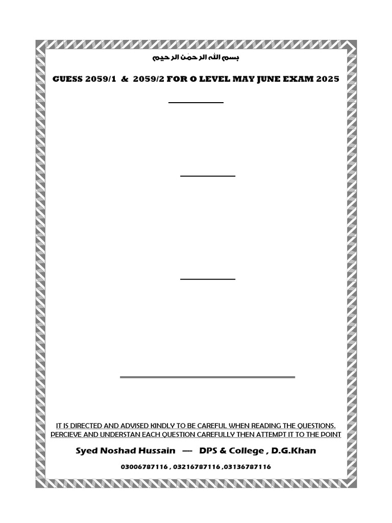 O Level Pakistan Studies 2059 Past Paper | PDF