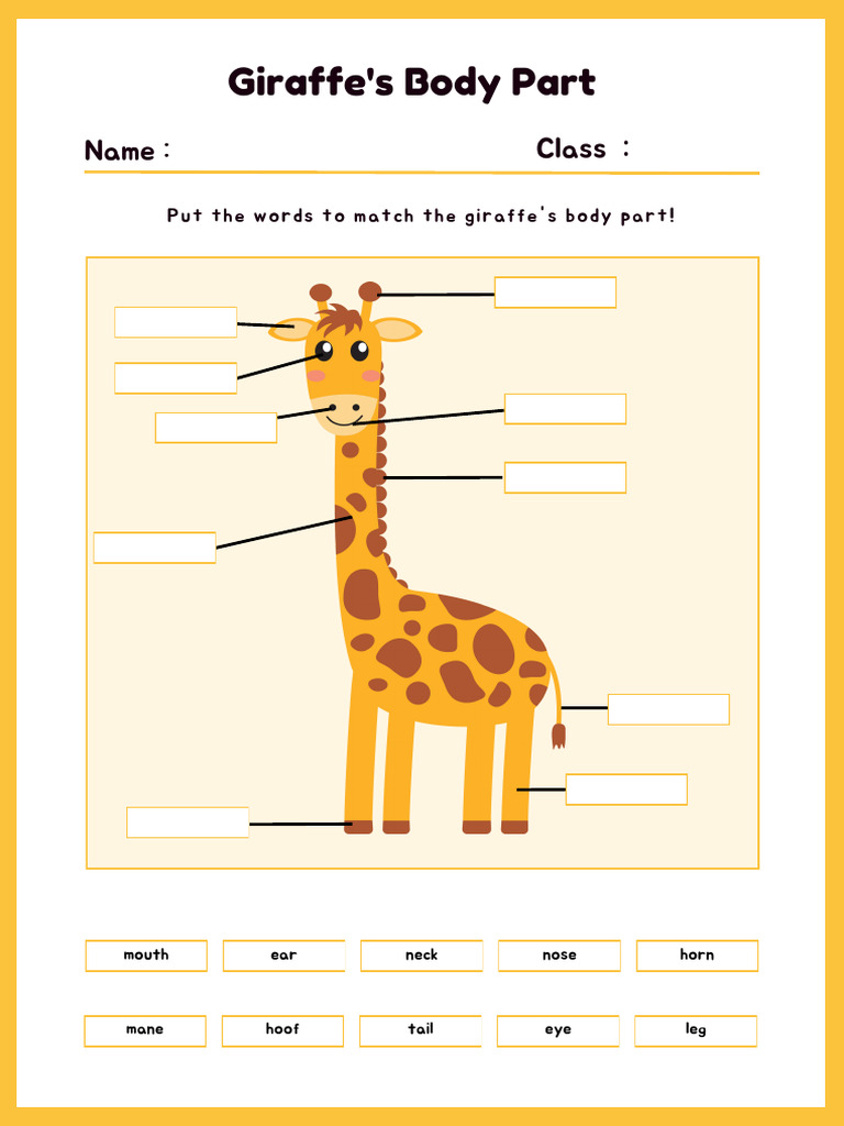 Giraffe Body Parts Matching Game | PDF
