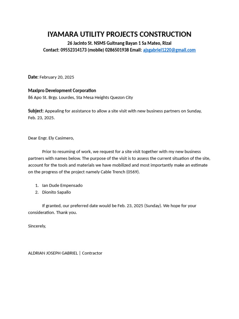 IYAMARA UTILITY PROJECTS CONSTRUCTION Letter | PDF