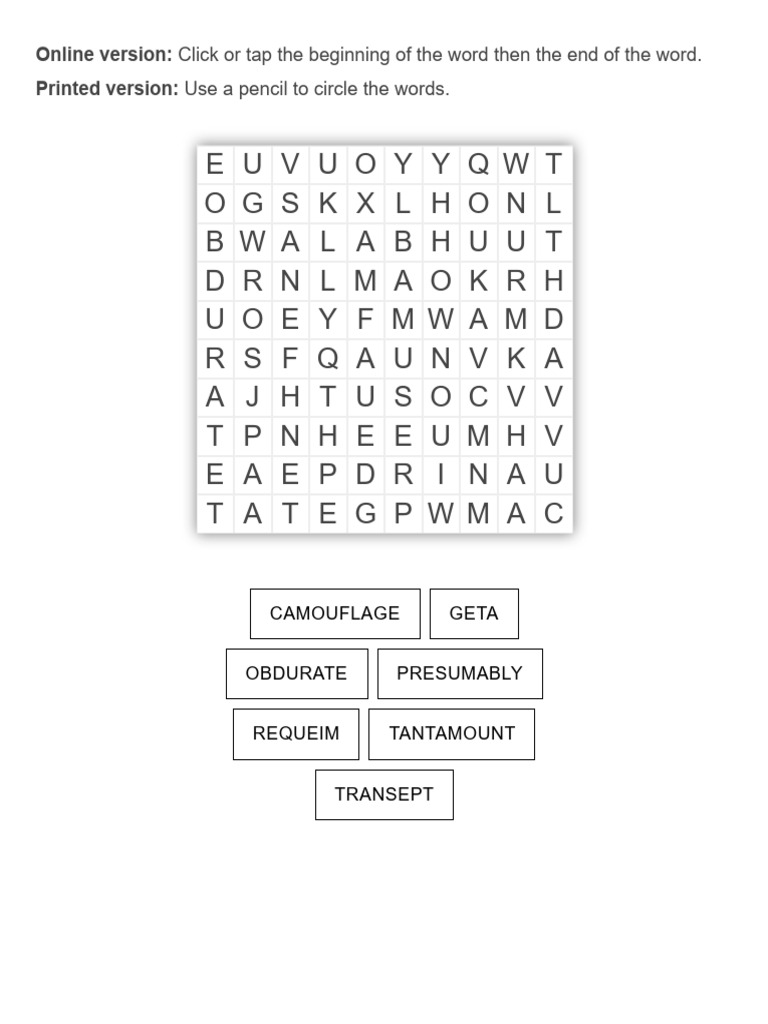 Word Puzzle Instructions and Terms | PDF