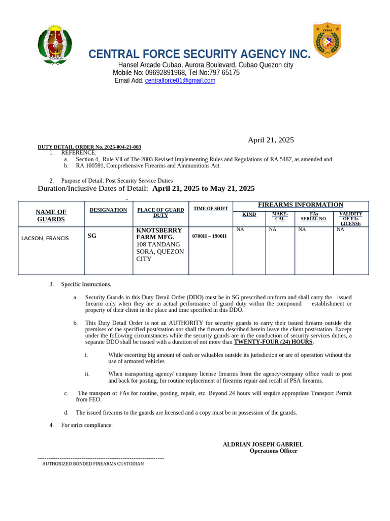 DDO and Endorsement Knotsberry April | PDF | Security Guard | Government