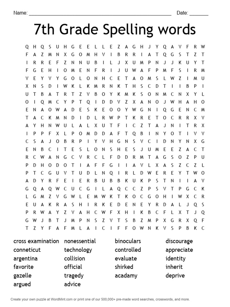 7th Grade Spelling Words 7b44 6162da9f | PDF | Puzzles | Word Puzzles