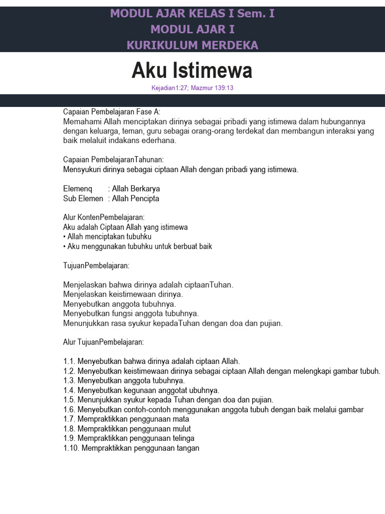 Modul Ajar Kelas 1 Sampai Kelas VI Sem. Ganjil | PDF