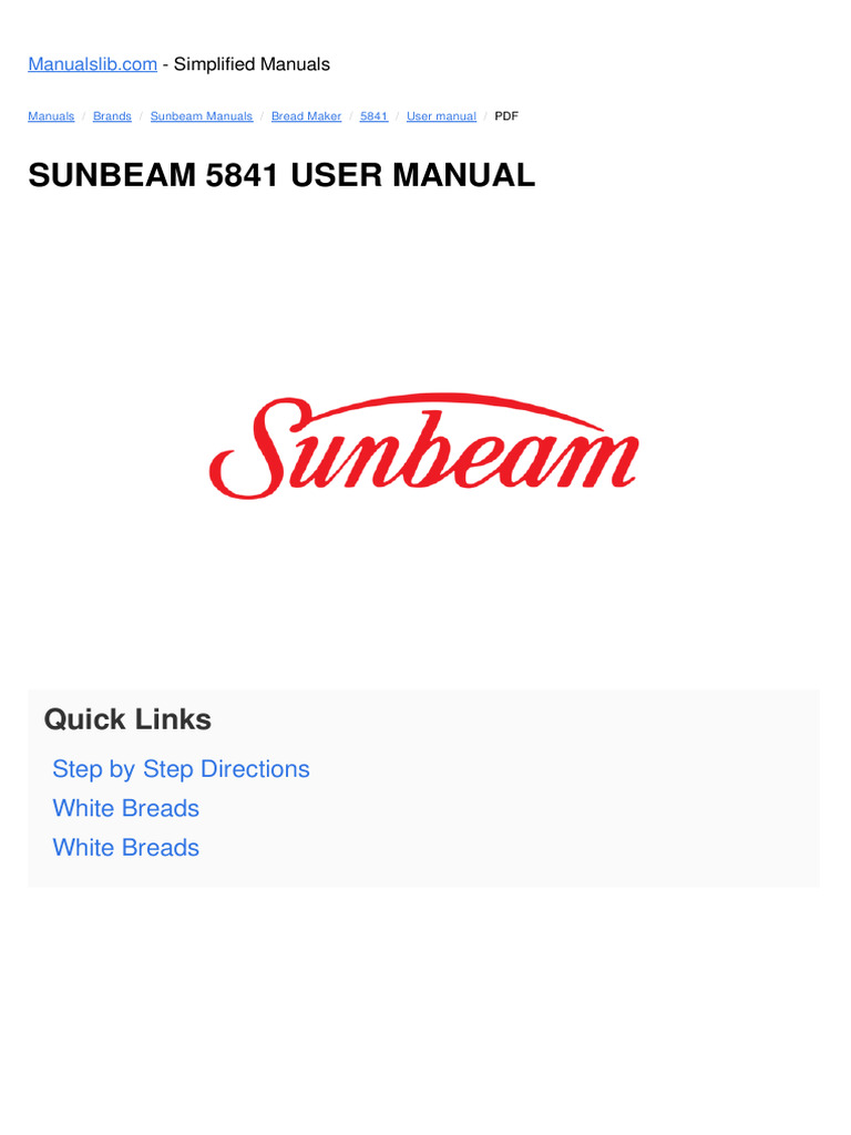 Sunbeam 5841 | PDF | Breads | Baker's Yeast