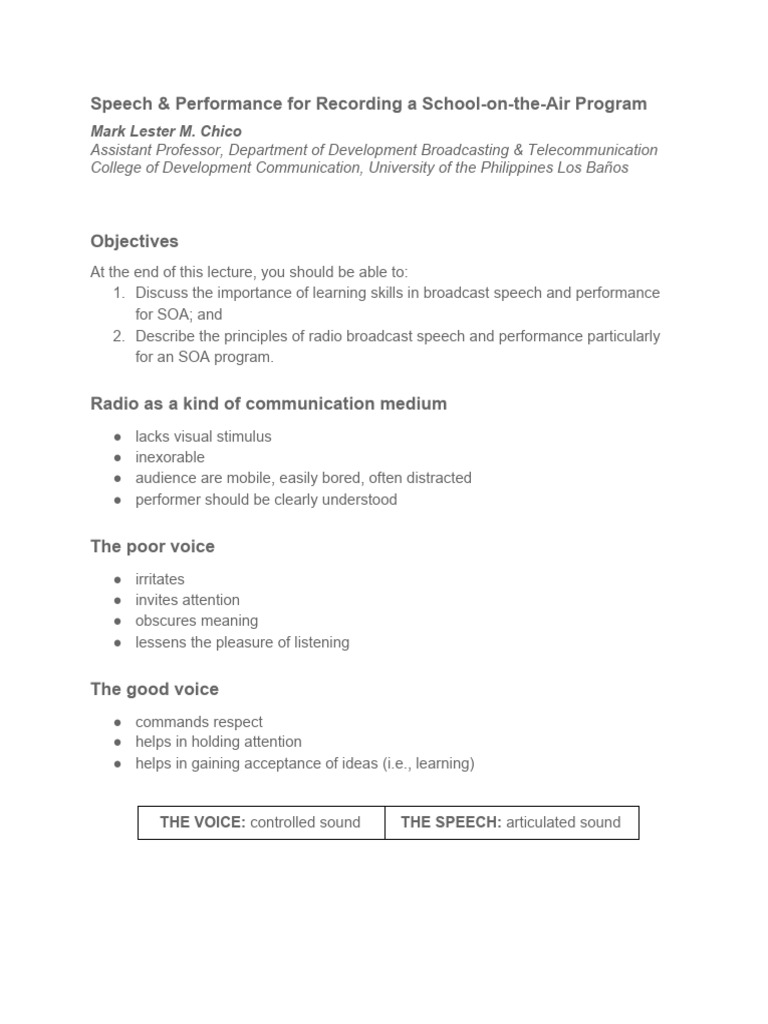 CDC-DepEd Handout On Speech & Performance For Recording A School-on-the ...