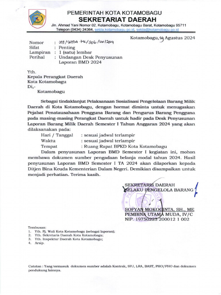 Undangan Desk Penyusunan Laporan BMD 2024 | PDF