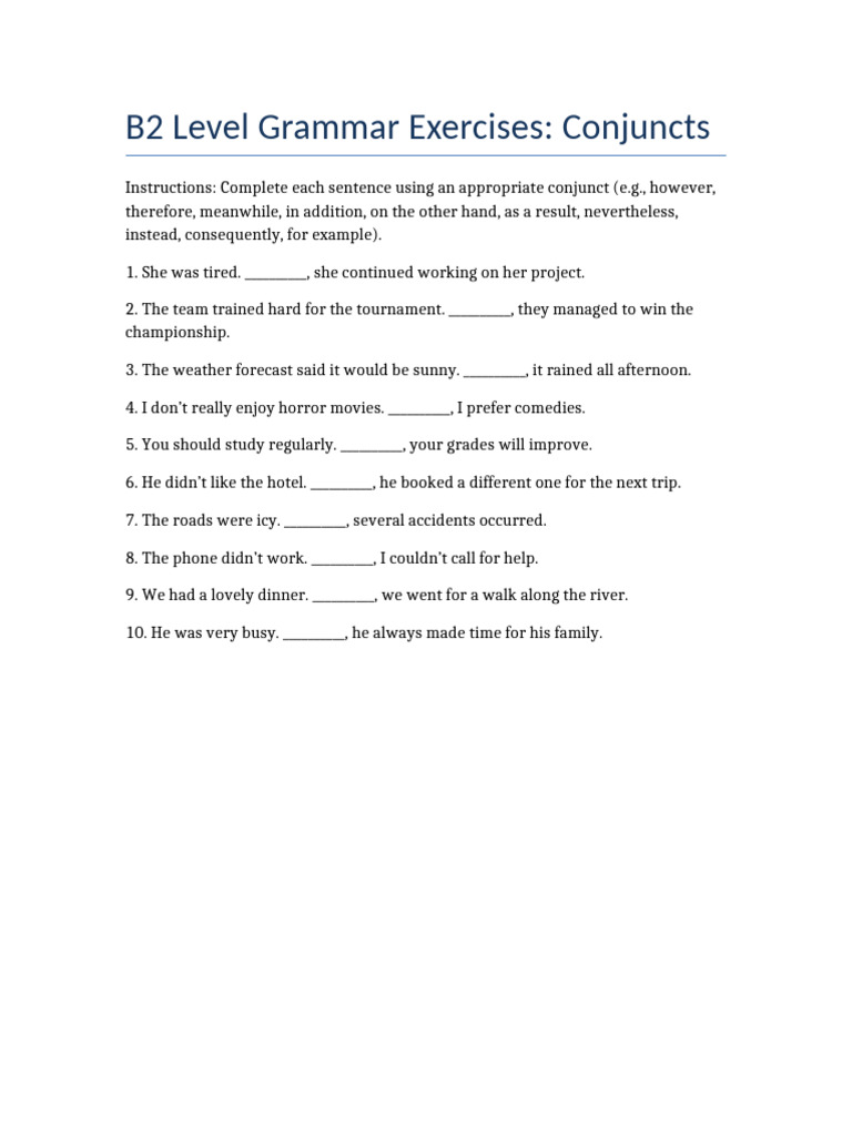 B2 Grammar Exercises Conjuncts | PDF