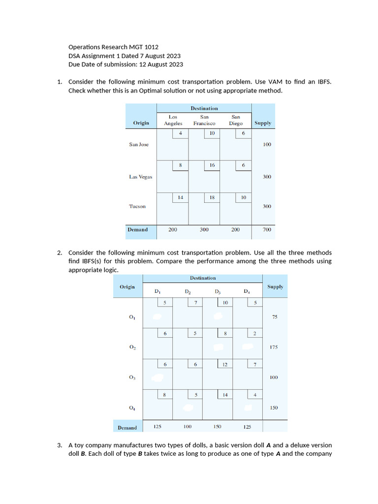 Or DSA Assignment 1 07.08.2023 | PDF | Applied Mathematics