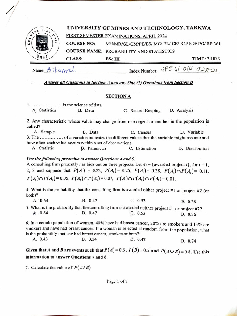Prob and Stat 2024 | PDF