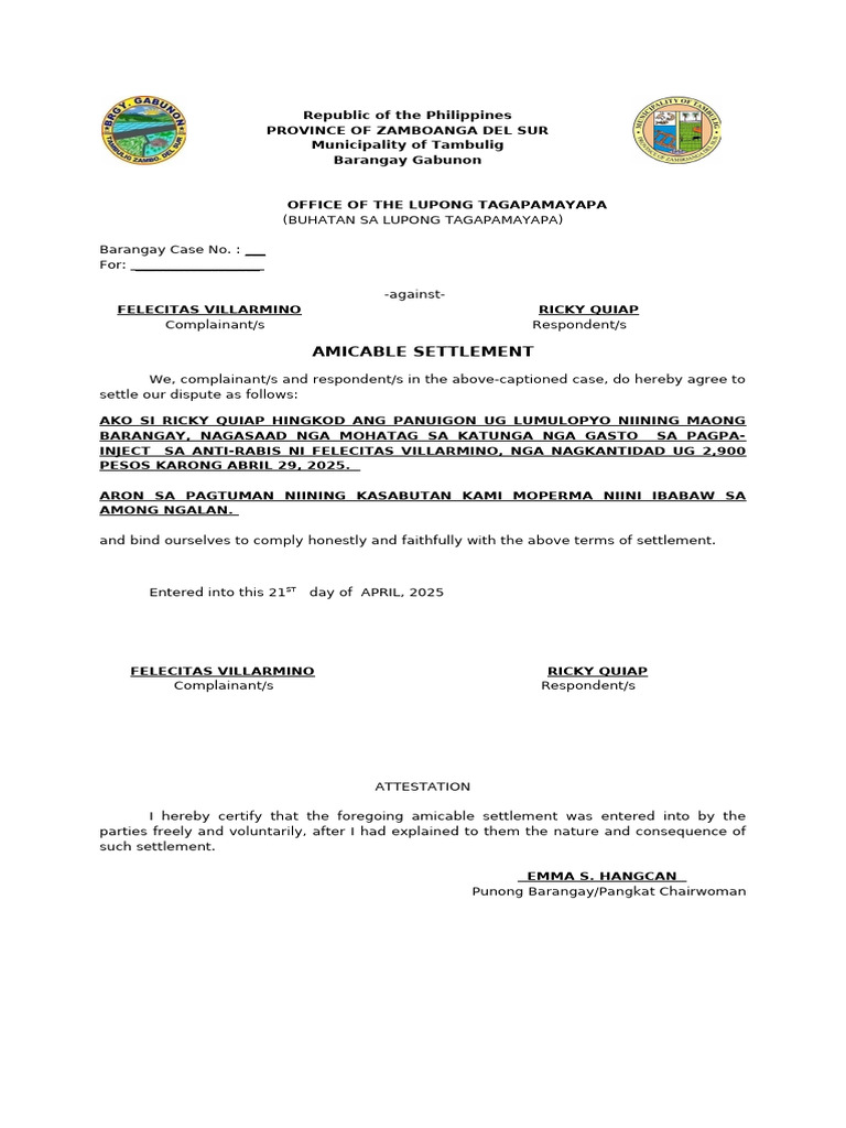 Amicable Settlement Agreement Template | PDF
