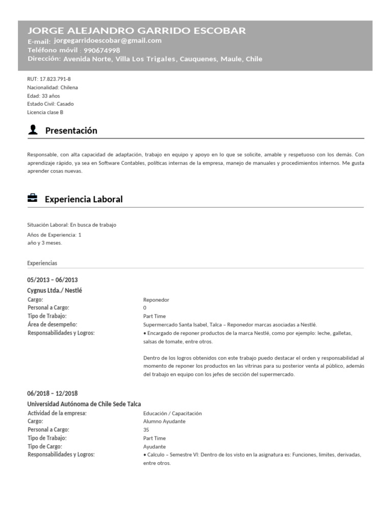 CV Jorge Garrido. Auditor e Ingeniero en Control de Gestión | PDF ...