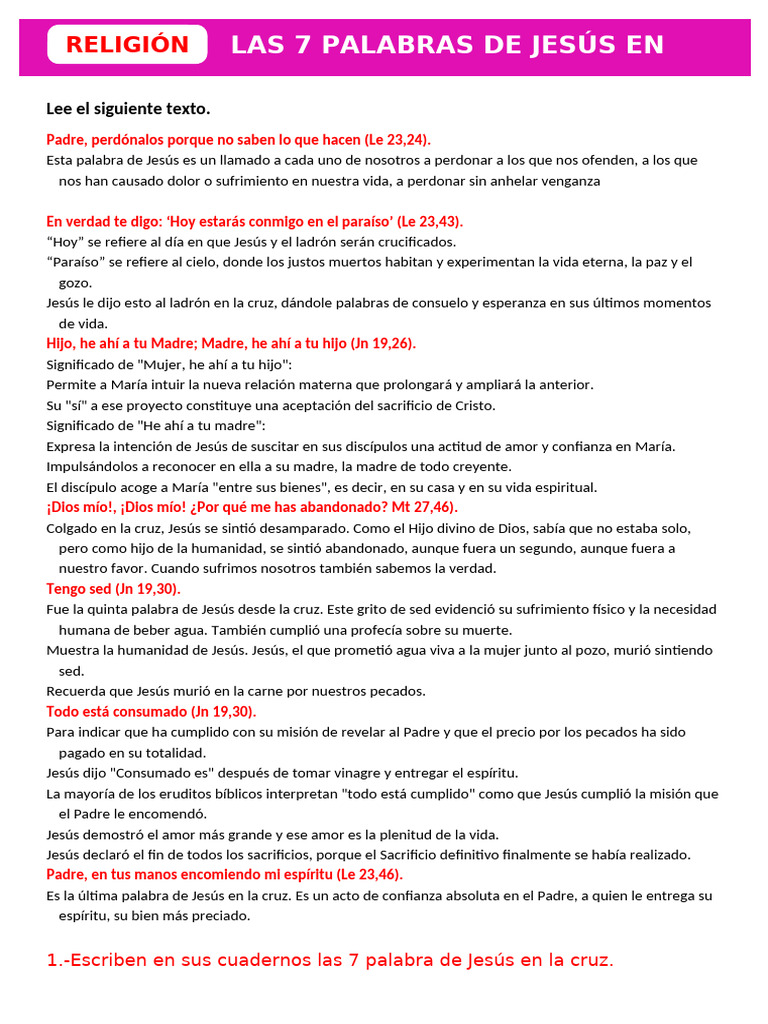 D2 A2 Ficha Rel. Las 7 Palabras de Jesús en La Cruz | PDF | Jesús | Paraíso
