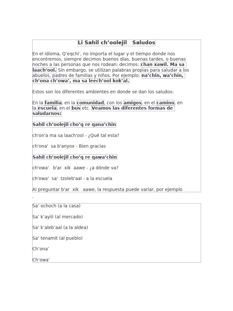 Saludos Q'eqchi' | PDF