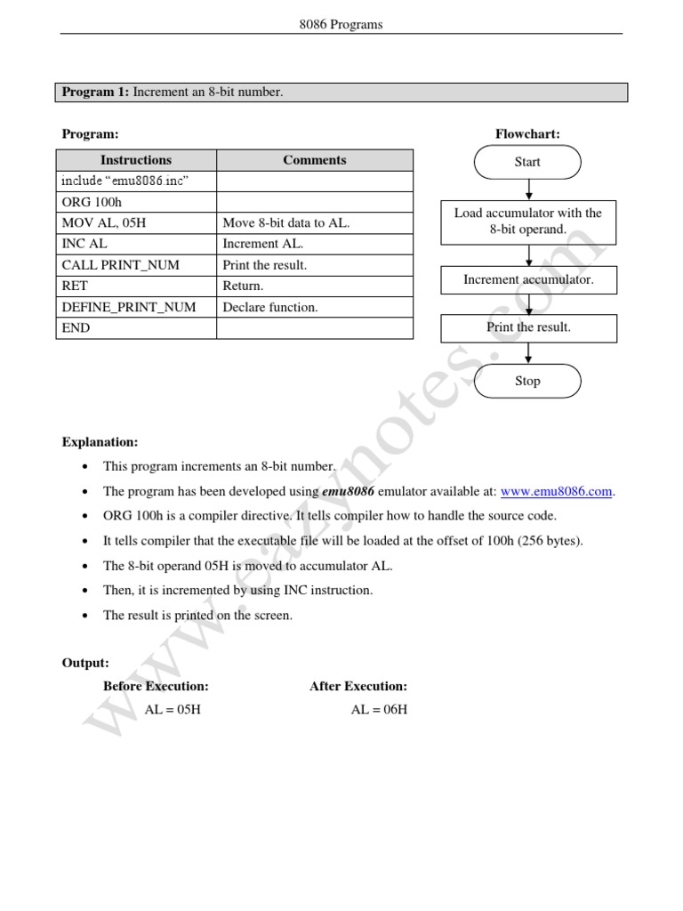Program 1 - Increment An 8-Bit Number | PDF | Computers | Technology ...