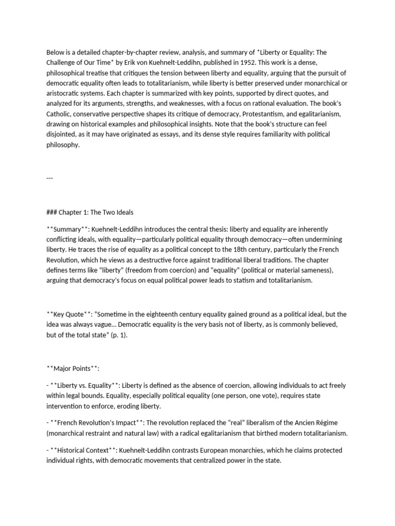 Liberty vs. Equality: Kuehnelt-Leddihn's Analysis | PDF ...