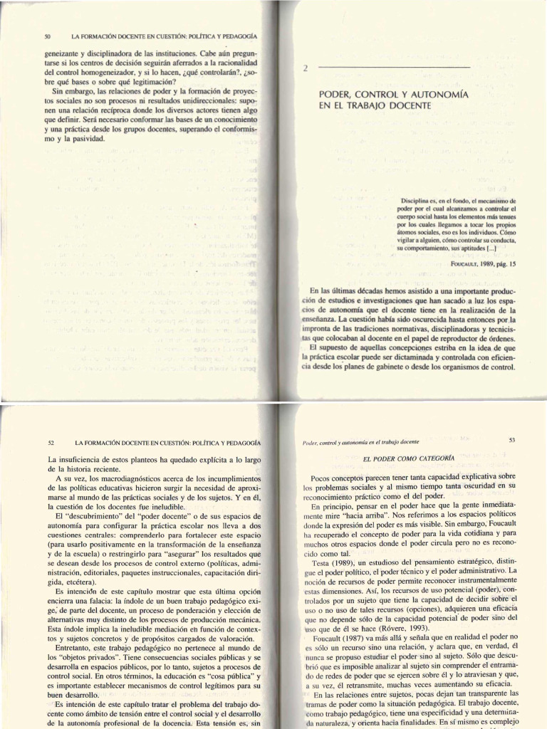 Davini - Poder Control y Autonomia en La Tarea Docente | PDF | Enseñando | Maestros