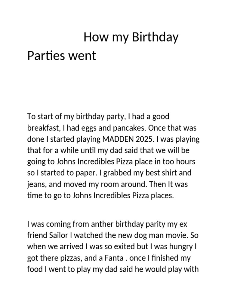 How My Birthday Parties Went | PDF