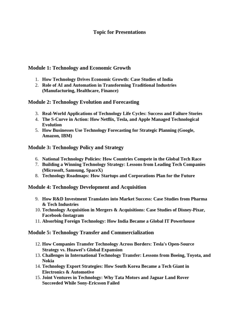 Topic for Presentations -TIM | PDF