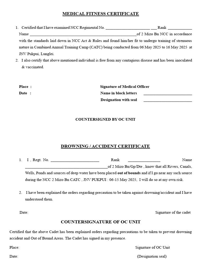 NCC Camp Medical and Consent Forms | PDF